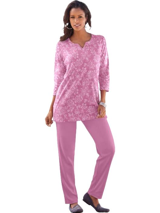 ROAMAN'S Roaman's Three-Quarter Sleeve Notch Neck Soft Knit Tunic